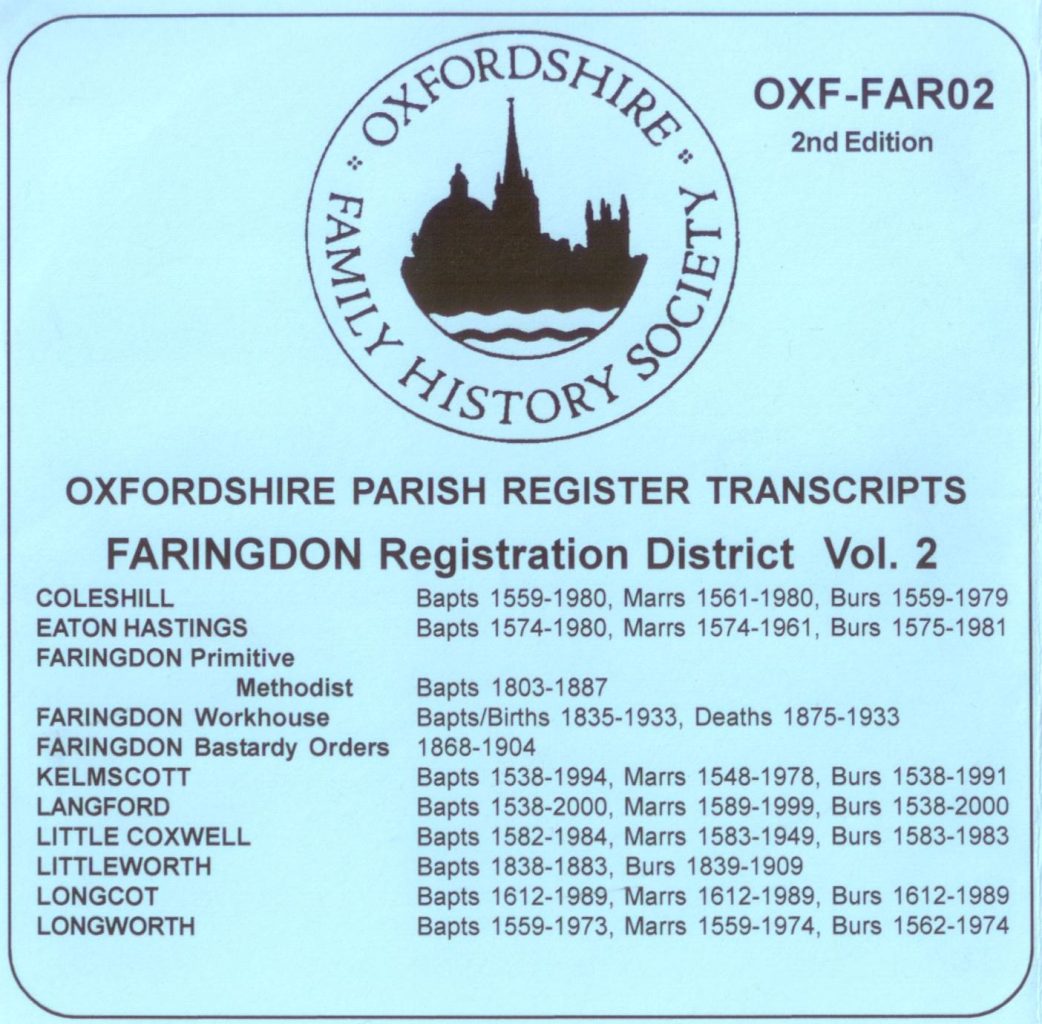 Faringdon Registration District, Parish Registers OXF-FAR-02 (CD) OFHS ...