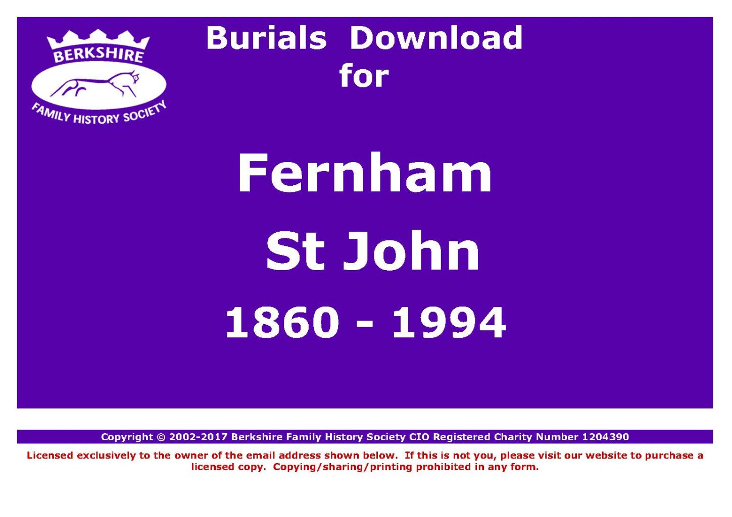Fernham St John Burials 1860-1994 (Download) D1092 - Berkshire Family ...