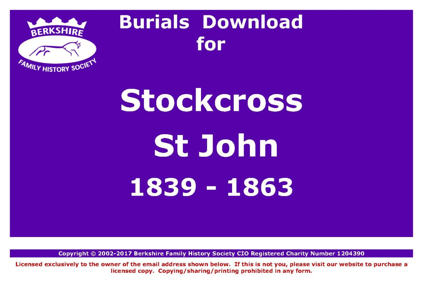 Stockcross St John Burials 1839-1863 (Download) D1205 - Berkshire ...