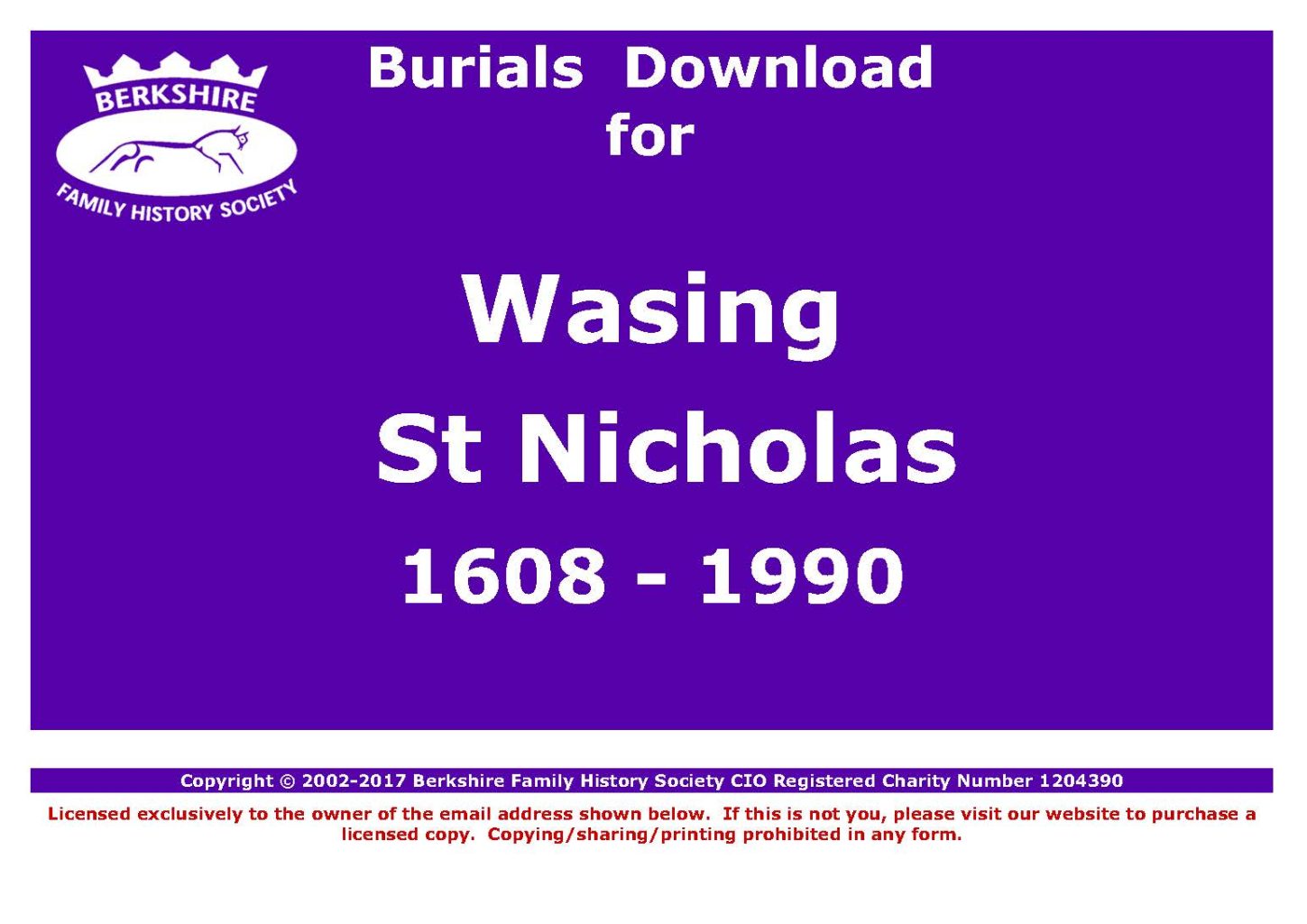 Wasing St Nicholas Burials 1608-1990 (Download) D1242 - Berkshire Family History Society