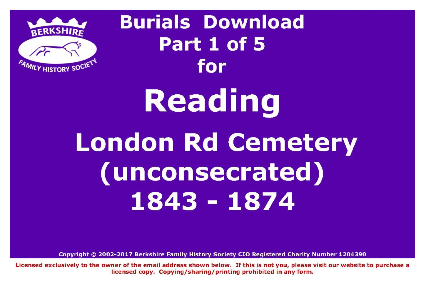 Reading London Road Cemetery (unconsecrated) Burials 1843-1874 ...
