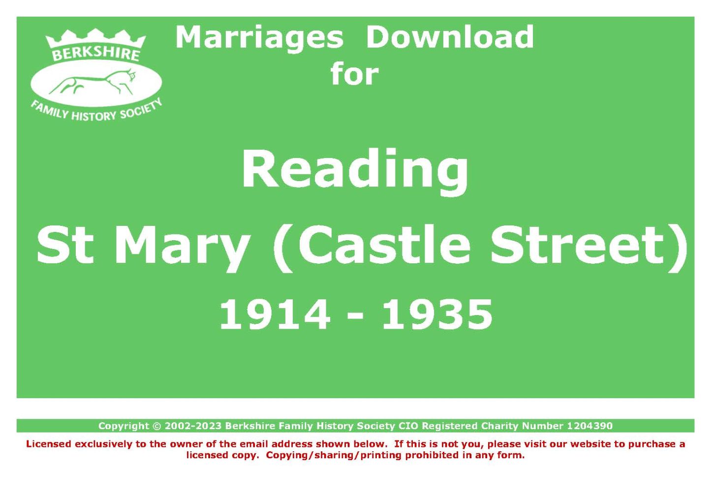 Reading St Mary (Castle Street) Marriages 1914-1935 (Download) D1361 ...