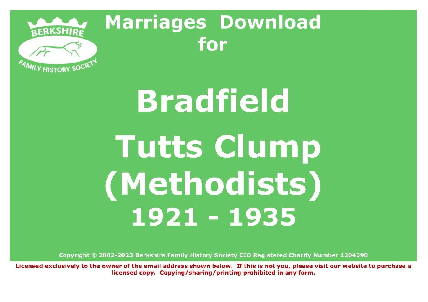 Bradfield Tutts Clump (Methodists) Marriages 1921-1935 (Download) D1485 ...