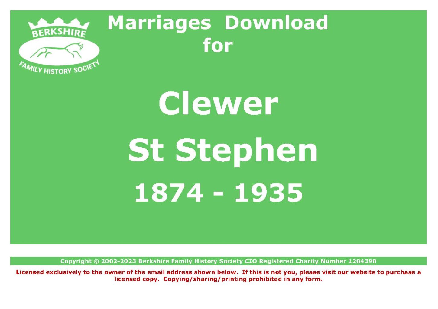 Clewer St Stephen Marriages 1874-1935 (Download) D1503 - Berkshire ...