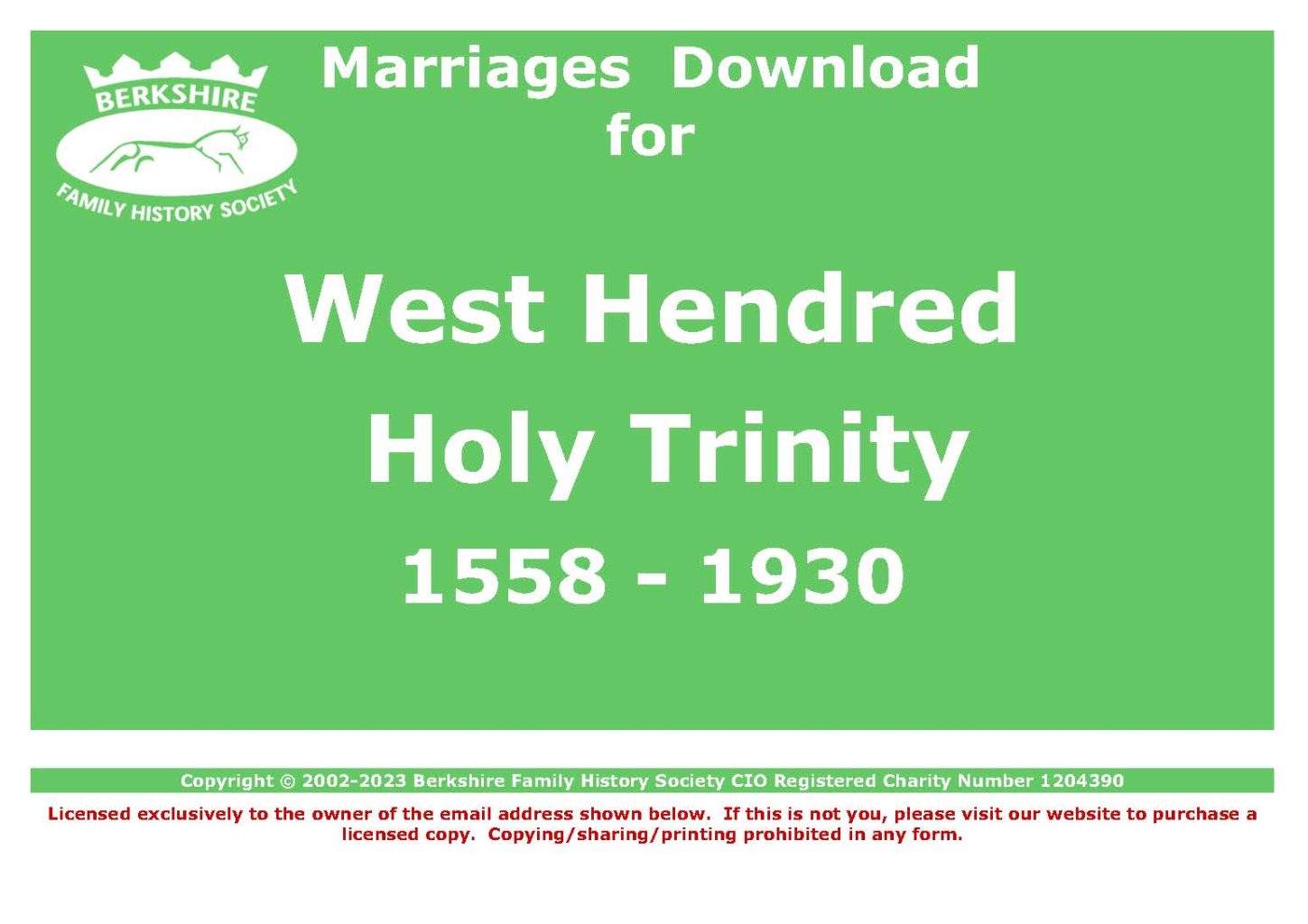Hendred, West Holy Trinity Marriages (Download) D1531 - Berkshire ...