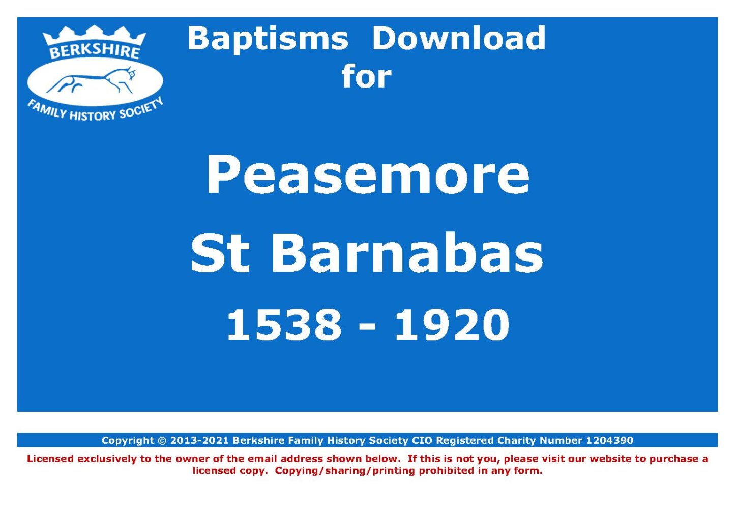 Peasemore St Barnabas Baptisms 1538-1920 (Download) D1667 - Berkshire ...