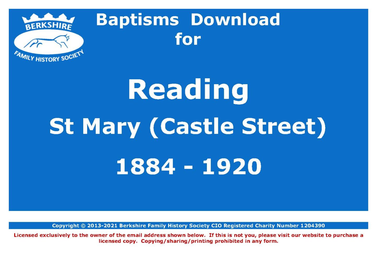 Reading St Mary Castle Street Baptisms 1884-1920 (Download) D1680 ...