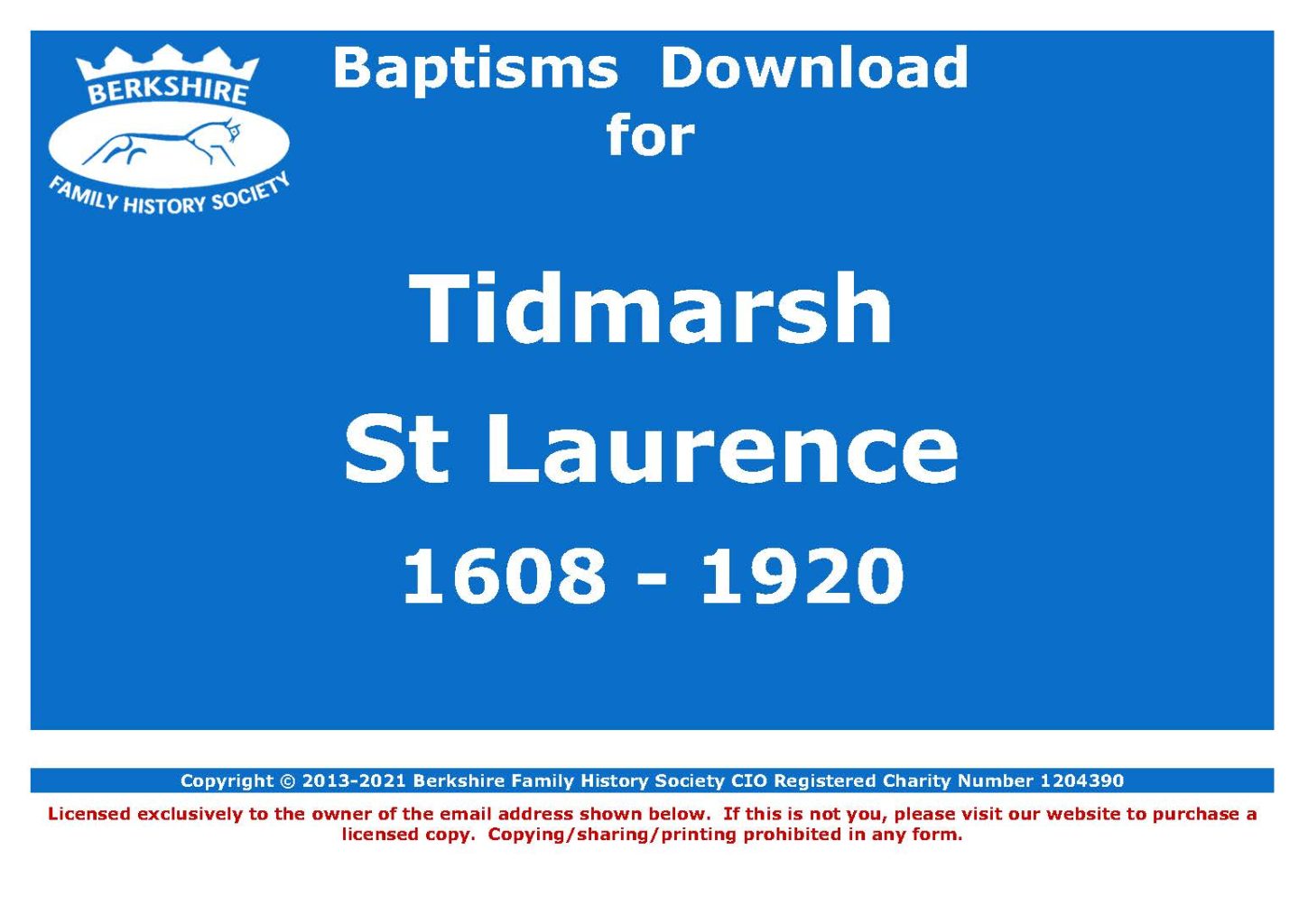 Tidmarsh St Laurence Baptisms 1608-1920 (Download) D1704 - Berkshire ...